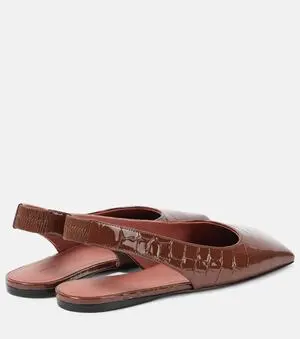 Amina Muaddi Patent Leather Slingback Flats - Brown