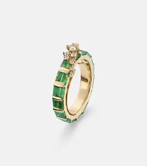 ANANYA Scatter Emerald And Diamond Ring In 18kt Yellow