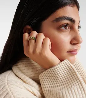 ANANYA Scatter Emerald And Diamond Ring In 18kt Yellow