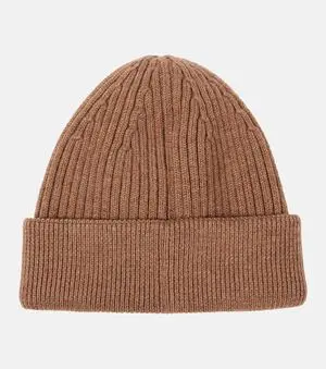 Loewe Logo Ribbed-knit Wool-blend Beanie - Brown