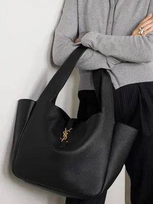 Saint Laurent Le 5 À 7 Bea Textured Leather Tote - Black