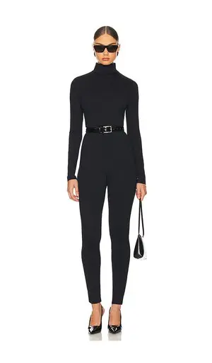 Susana Monaco Long Sleeve Mock Neck Jumpsuit - Black