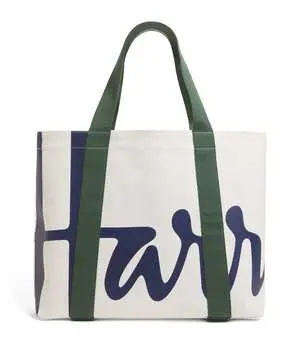 Harrods Medium Cotton Logo Tote Bag Ivory