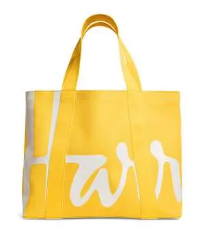 Harrods Medium Cotton Logo Tote Bag - Yellow