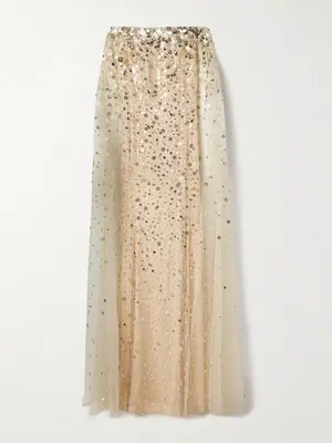 Jenny Packham Cape-effect Embellished Tulle Gown - Gold