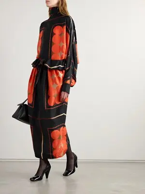 Khaite Lilila Printed Silk-twill Midi Skirt - Black