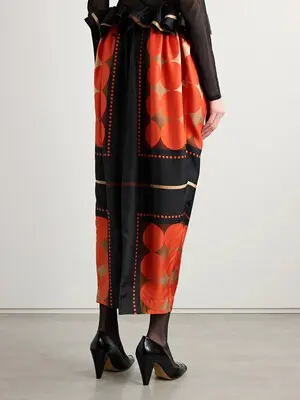 Khaite Lilila Printed Silk-twill Midi Skirt - Black