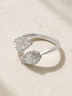 ANITA KO Small Palm Leaf 18-karat White Gold Diamond Ring - Silver
