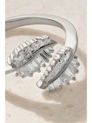 ANITA KO Small Palm Leaf 18-karat White Gold Diamond Ring - Silver