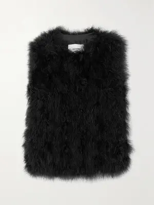 YVES SALOMON Feather-embellished Silk-satin Vest - Black