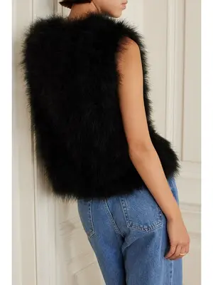 YVES SALOMON Feather-embellished Silk-satin Vest - Black