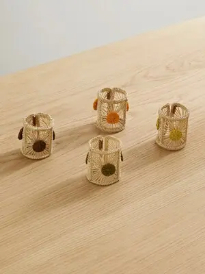 La DoubleJ Set Of Four Raffia Napkin Rings - Multi