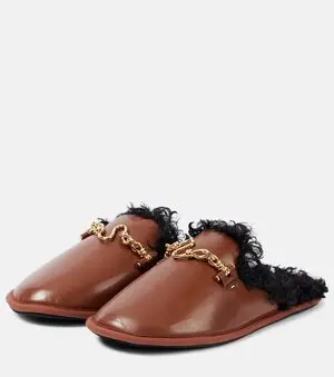 Stella McCartney Ryder Teddy-trimmed Faux Leather Mules - Multicoloured
