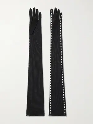 Oseree Crystal-embellished Mesh Evening Gloves
