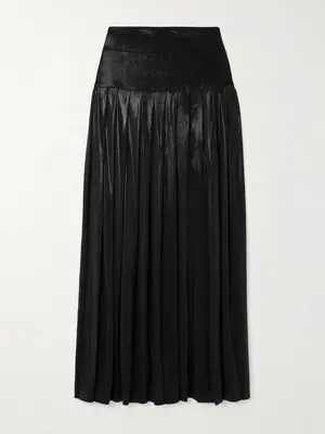 Norma Kamali Pleated Stretch-lamé Maxi Skirt - Black