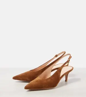 GIANVITO ROSSI Robbie 55 Suede Slingback Pumps - Brown