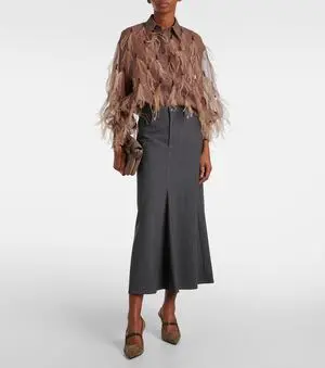 Brunello Cucinelli Wool-blend Midi Skirt In Dark