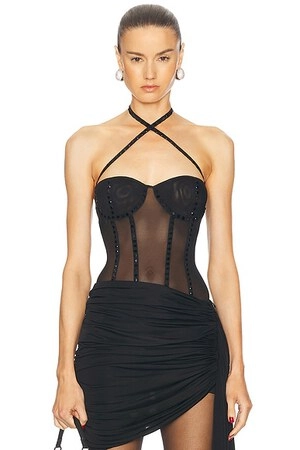 Oseree Crystal Necklace Bodysuit