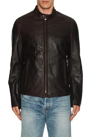 SCHOTT Cafe Racer Leather Jacket - Brandy