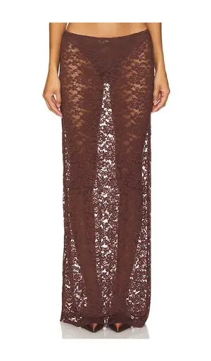 Lioness Black Swan Lace Maxi Skirt - Brown