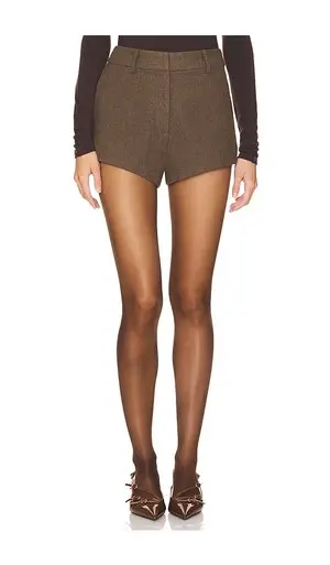 Line & Dot Tweed Micro Shorts - Brown