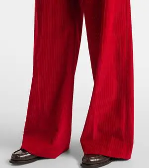 Brunello Cucinelli High-rise Cotton Corduroy Wide-leg Trousers - Red