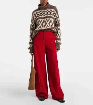 Brunello Cucinelli High-rise Cotton Corduroy Wide-leg Trousers - Red