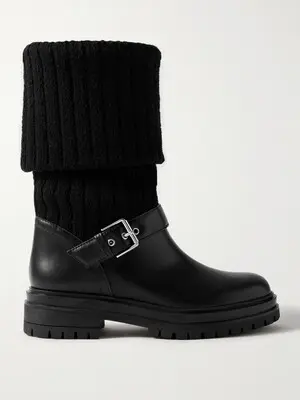 GIANVITO ROSSI Thurso Buckled Leather And Ribbed-knit Ankle Boots