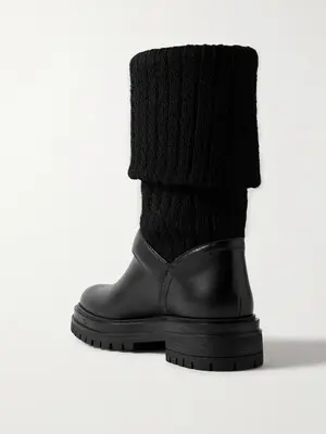 GIANVITO ROSSI Thurso Buckled Leather And Ribbed-knit Ankle Boots