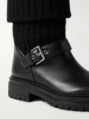 GIANVITO ROSSI Thurso Buckled Leather And Ribbed-knit Ankle Boots