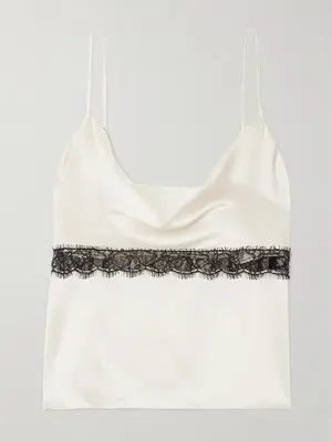 Kiki De Montparnasse Lace-trimmed Silk-charmeuse Camisole - White