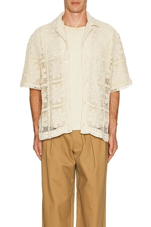 WAO Floral Crochet Camp Shirt - Natural