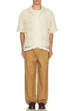 WAO Floral Crochet Camp Shirt - Natural