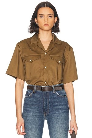 WAO Satin Western Short Sleeve Shirt - Olive