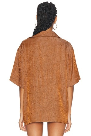 WAO Crinkled Short Sleeve Shirt - Brown