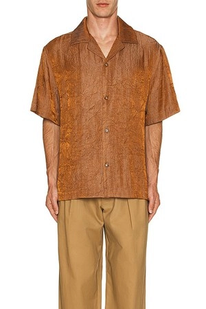 WAO Crinkled Short Sleeve Shirt - Brown