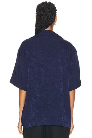 WAO Crinkled Short Sleeve Shirt - Navy
