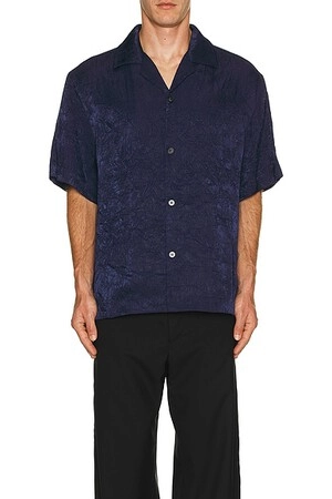 WAO Crinkled Short Sleeve Shirt - Navy