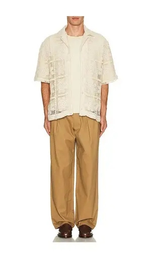 WAO Floral Crochet Camp Shirt - Cream