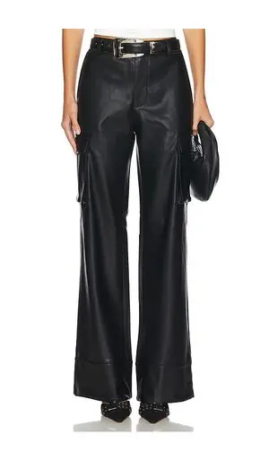 SEROYA Faux Leather Low Rise Cargo Trousers - Black