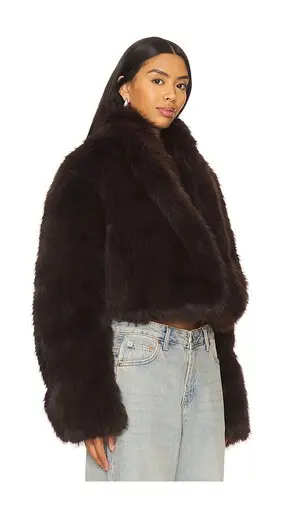 AFRM Stephanie Barrel Crop Faux Fur Jacket - Brown