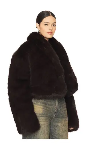 AFRM Stephanie Barrel Crop Faux Fur Jacket - Brown