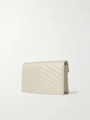Saint Laurent Cassandre Matelassé Textured-leather Chain Wallet - Neutrals