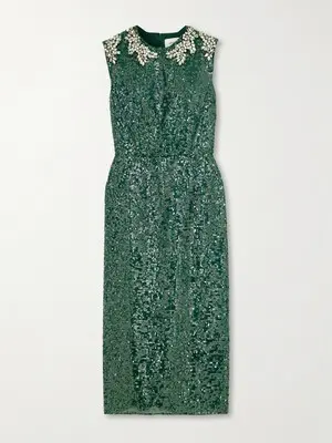 Erdem Embellished Sequined Chiffon Midi Dress
