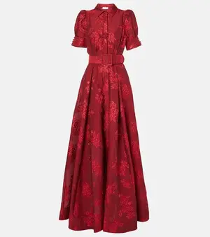 Rebecca Vallance Henrietta Belted Brocade Gown - Red