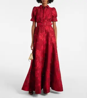 Rebecca Vallance Henrietta Belted Brocade Gown - Red