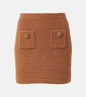 SELF-PORTRAIT Waffle-knit Embellished Pencil Skirt