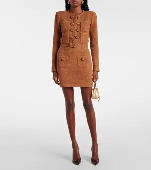 SELF-PORTRAIT Waffle-knit Embellished Pencil Skirt
