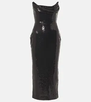 Alex Perry Sequined Bustier Midi Dress