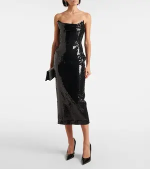 Alex Perry Sequined Bustier Midi Dress
